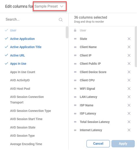 Column Presets Vdi App
