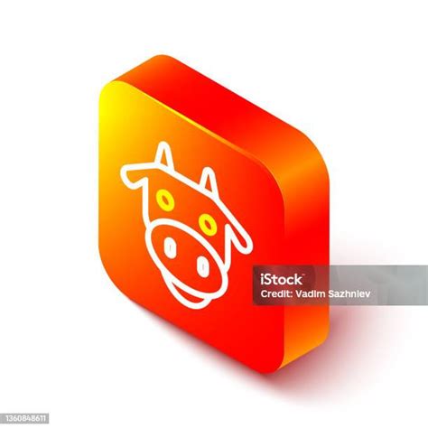 흰색 배경에 격리 된 등색 선 암소 머리 아이콘 주황색 정사각형 버튼 벡터 3차원 형태에 대한 스톡 벡터 아트 및 기타 이미지 3차원 형태 가정 생활 고기 Istock