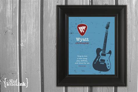 Boy Monogram Print Blue Red Dark Gray With Electric Guitar