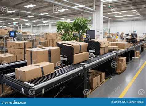 Efficient Conveyor Based Goods Sorting System In Warehouse Stock Image Image Of Optimized