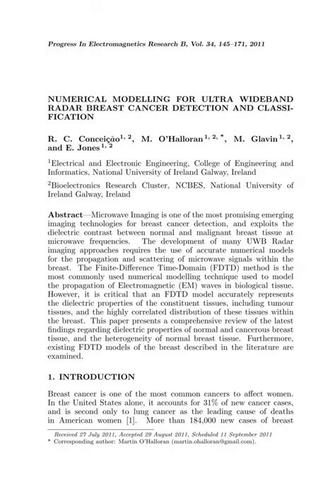 Pdf Numerical Modelling For Ultra Wideband Radar Breast Cancer Detection And Classification