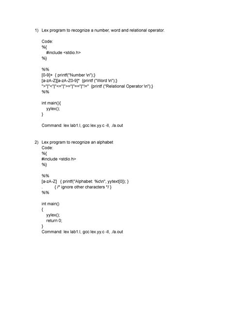 Compiler Design Lex Program To Recognize A Number Word And