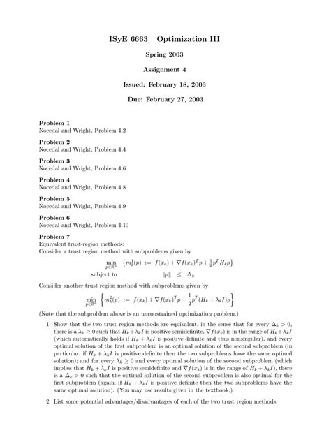 7 Solved Problems On The Optimization Lll Assignment 4 Isye 6663