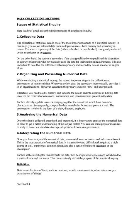 Data Collection Methods Data Collection Methods Stages Of Statistical