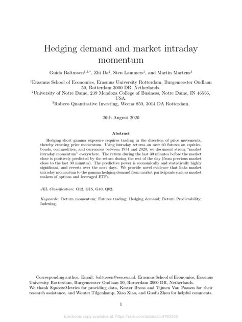 Hedging Demand And Market Intraday Momentum Pdf Futures Contract Day Trading
