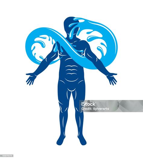 근육 질의 인간 미 스틱 포세이돈의 벡터 그래픽 그림 무한 기호 파에서 만든 구성 인간과 자연의 조화를 연속입니다 개념에 대한 스톡 벡터 아트 및 기타 이미지 Istock