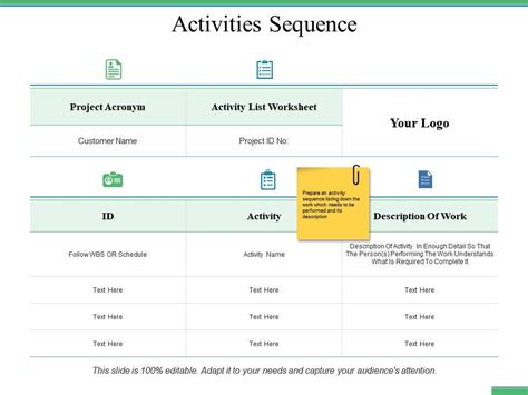 Activities Sequence Description Of Work Activity List Worksheet Graphics Presentation
