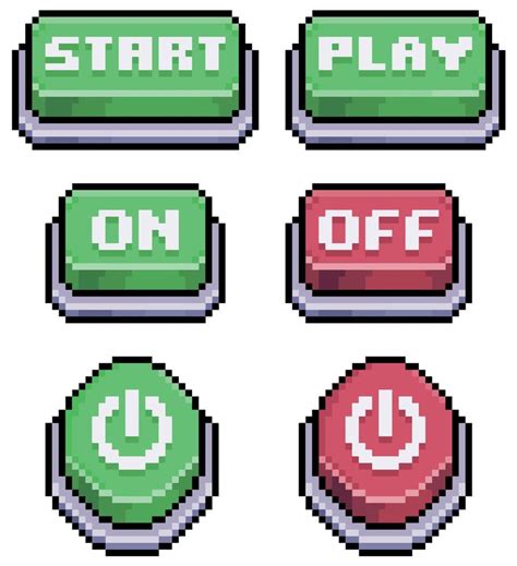 botões de jogo de pixel art iniciar jogar ligar desligar o ícone