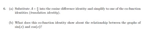 Solved a Substitute A π into the cosine difference Chegg com