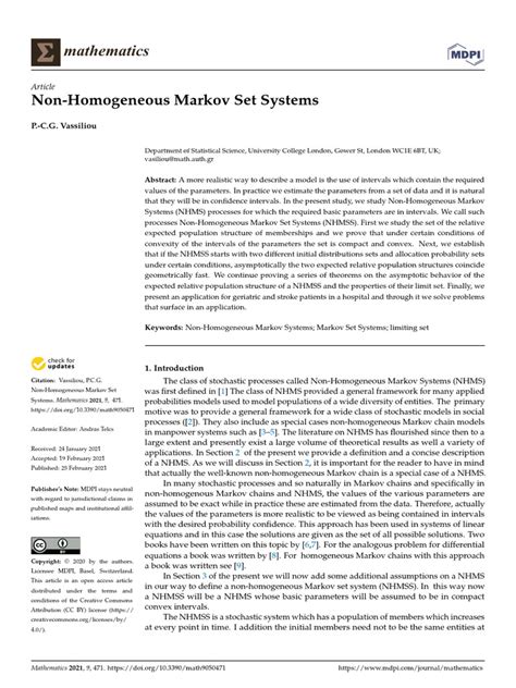 Non Homogeneous Markov Set Systems Pdf Markov Chain Stochastic Process