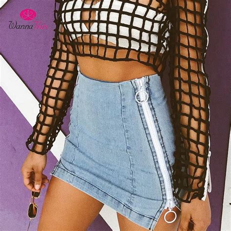 Wannathis A Line Jeans Mini Skirt Waist High Women Sexy Short Skirt