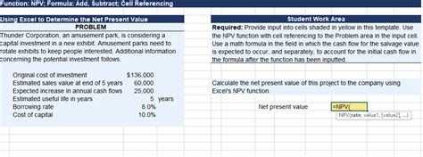 Solved Function NPV Formula Add Subtract Cell Chegg