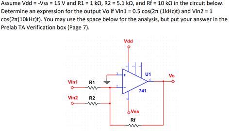 Solved Assume Vdd Vss 15 V And R1 1 K12 R2 5 1 Ks Chegg Com
