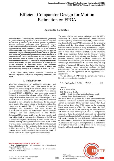 Pdf Efficient Comparator Design For Motion Estimation On Fpga