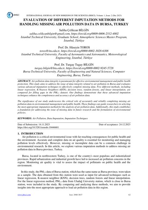 Pdf Evaluation Of Different Imputation Methods For Handling Missing Air Pollution Data In