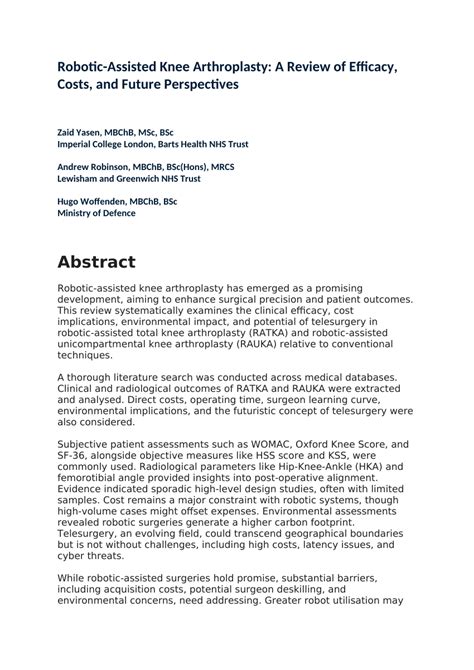 Pdf Robotic Assisted Knee Arthroplasty A Review Of Efficacy Costs