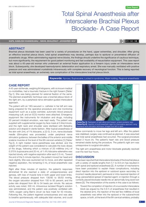 Pdf Total Spinal Anaesthesia After Interscalene Brachial Plexus Blockade A Case Report