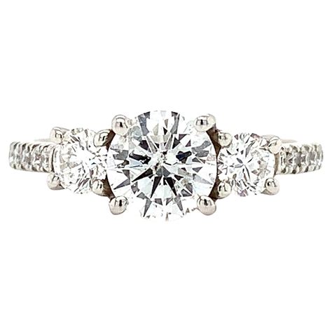 Round Diamond Three Stone Trilogy Engagement Ring Platinum For Sale At