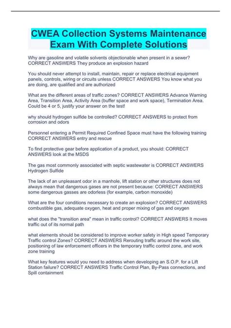 Cwea Collection Systems Maintenance Exam With Complete Solutions Cwea Stuvia Us