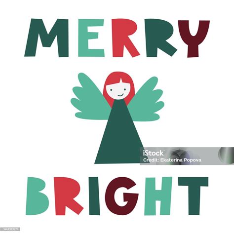 크리스마스 천사와 함께 즐겁고 밝은 글자 인용문 소원이 있는 크리스마스 인사말 카드 아늑하고 따뜻한 겨울 컨셉 벡터 평면 그림입니다 천사에 대한 스톡 벡터 아트 및 기타