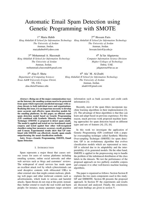 Pdf Automatic Email Spam Detection Using Genetic Programming With Smote