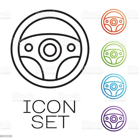 흰색 배경에 격리 된 블랙 라인 스티어링 휠 아이콘 자동차 휠 아이콘 다채로운 아이콘을 설정합니다 벡터 개념에 대한 스톡 벡터 아트 및 기타 이미지 Istock