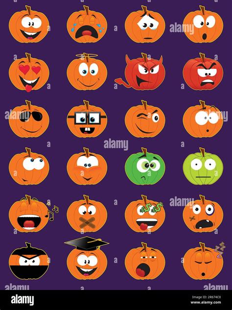Set Of 24 Pumpkin Shaped Smiley Faces Vector Illustrations Stock Vector Image And Art Alamy