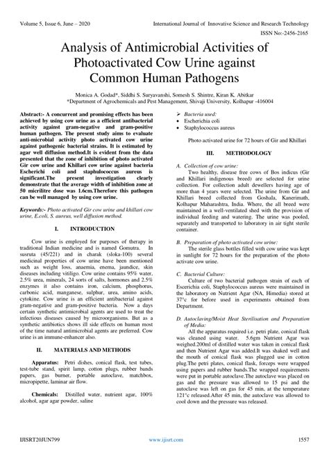 Pdf Analysis Of Antimicrobial Activities Of Photoactivated Cow Urine Against Common Human