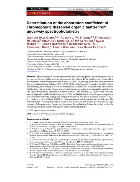 Pdf Determination Of The Absorption Coefficient Of Chromophoric Dissolved Organic Matter From