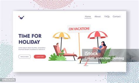여름 휴가 방문 페이지 템플릿 씨 비치에서 휴식을 취하는 태양 광선 아래 체이스 라운지에서 느긋하게 즐기는 사람들 개념에 대한 스톡 벡터 아트 및 기타 이미지 Istock
