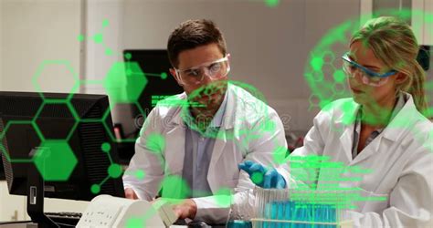 Animation Of Computer Language Brains Molecule Structures Diverse Scientist Examining Liquid