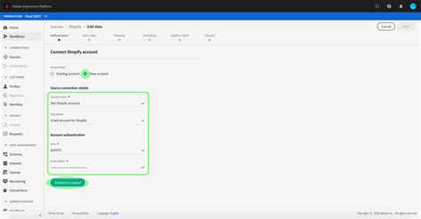 Create A Shopify Source Connection In The Ui Adobe Experience Platform