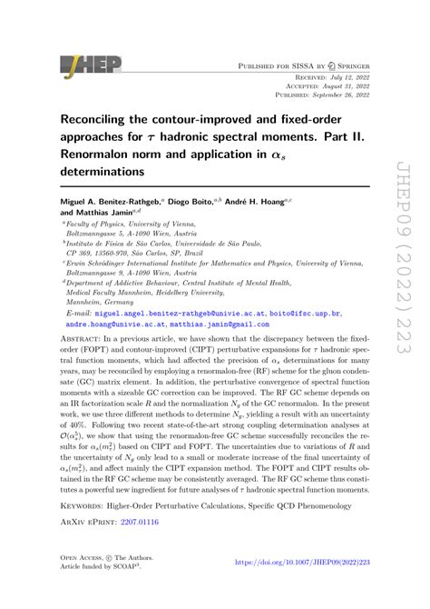 Pdf Reconciling The Contour Improved And Fixed Order Approaches For τ Hadronic Spectral