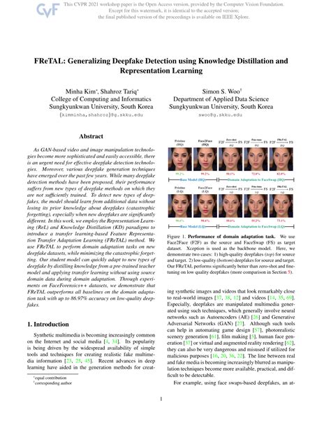 Fretal Generalizing Deepfake Detection Using Knowledge Distillation And Representation Learning