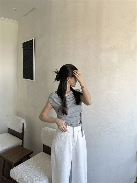 모모 머플러 오프숄더 티셔츠 세트 3color