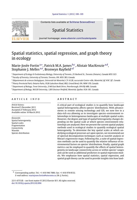 PDF Spatial Statistics Spatial Regression And Graph Theory In Ecology