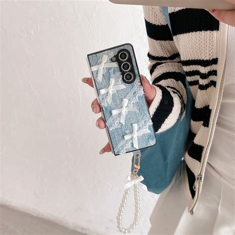 별하케이스 폰줄 세트 데님 연청 빈티지 레이스 리본 폰 스트랩 케이스 폴드3 폴드4 폴드5 Z폴드3 Z폴드4 Z폴드5