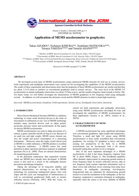 Pdf Application Of Mems Accelerometer To Geophysics