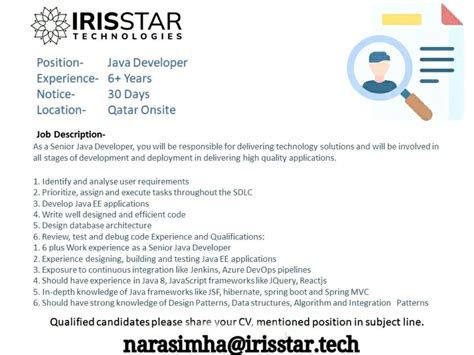 Narasimha R On Linkedin Iamhiringnow Immediatejoiners Qatarjobs Javadeveloper Onsitejob