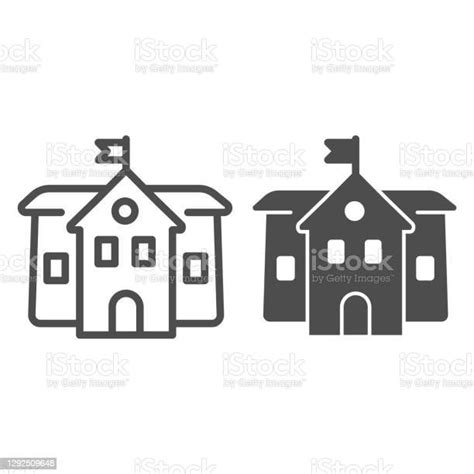 중등 학교 라인과 단단한 아이콘 교육 개념 흰색 배경에 중학교 기호 모바일 개념 및 웹 디자인을위한 개요 스타일의 아이콘을 구축