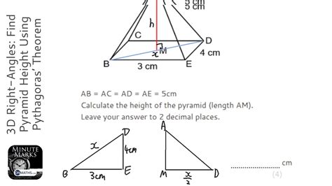 3d Right Angles Find Pyramid Height Using Pythagoras Theorem Grade 9 Gcse Maths Youtube