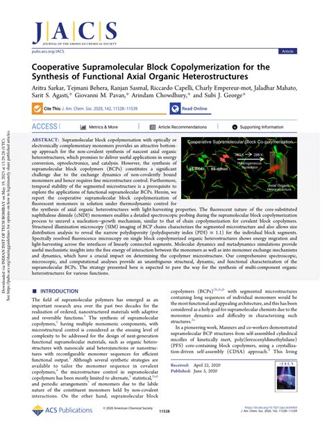Pdf Cooperative Supramolecular Block Copolymerization For The Synthesis Of Functional Axial