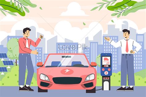 새로운 에너지 전기 자동차 충전 일러스트 무료 다운로드 Lovepik