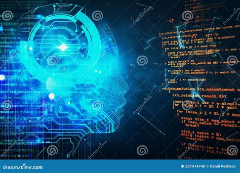 Abstract Programming Backdrop With Robot Head Outline Stock