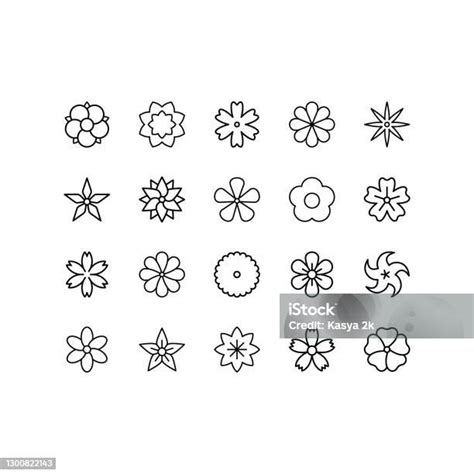 꽃 라인 아이콘 세트입니다 아름다운 정원 식물 튤립 카모마일 해바라기 장미 카네이션 웹 사이트 및 앱의 흰색 배경에서 격리된 아이콘 편집 가능한 스트로크 로고에 대한 스톡