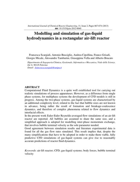 Pdf Modelling And Simulation Of Gasliquid Hydrodynamics In A