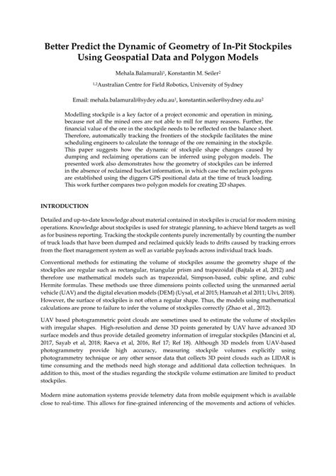 Pdf Better Predict The Dynamic Of Geometry Of In Pit Stockpiles Using