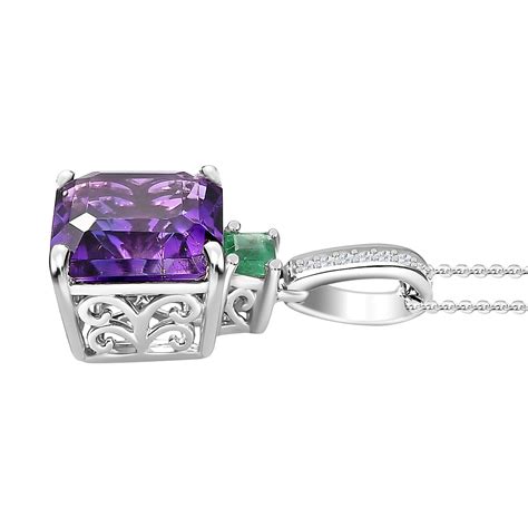 Moroccan Amethyst Emerald Moissanite Pendant With Chain Size 20 In
