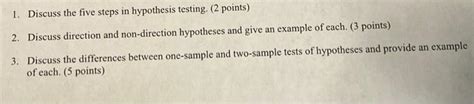 Solved 1 Discuss The Five Steps In Hypothesis Testing 2 Chegg Com