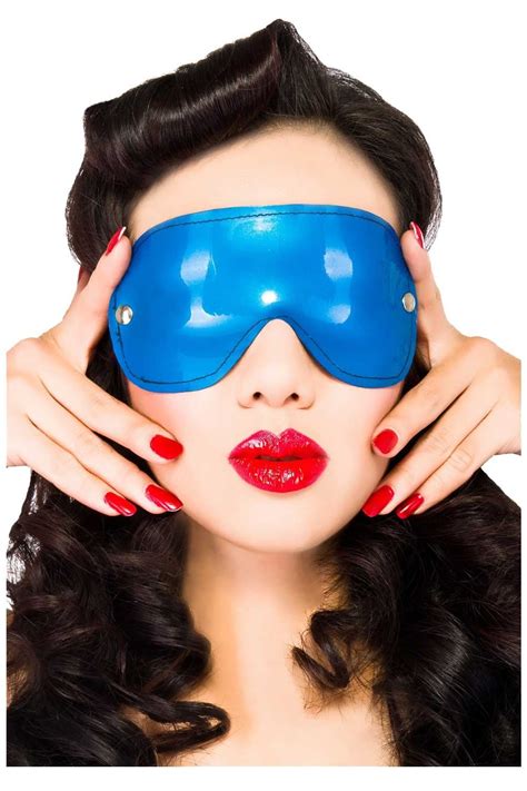 Blue Latex Blindfold With Elasticated Head Strap Ready Made In Stock